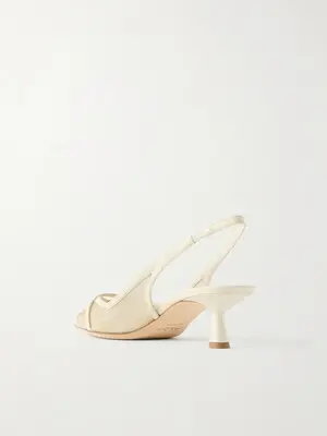 JIMMY CHOO Amita 45 Embellished Patent-leather Trimmed Metallic Mesh Slingback Pumps - Neutrals