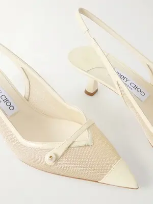 JIMMY CHOO Amita 45 Embellished Patent-leather Trimmed Metallic Mesh Slingback Pumps - Neutrals