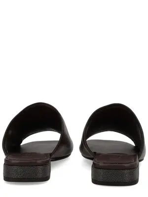 Brunello Cucinelli Leather Sandal With Heel - Brown