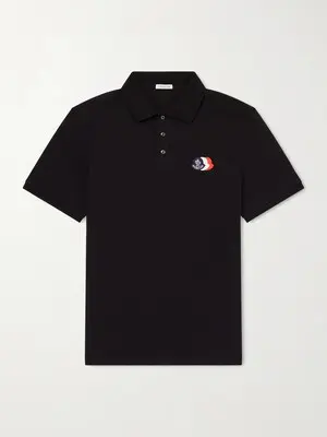 Moncler Logo-appliquéd Cotton-piqué Polo Shirt - Black