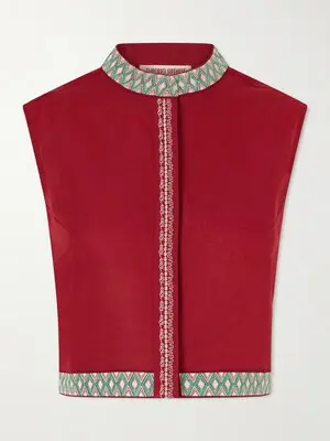 EMPORIO SIRENUSE Embroidered Linen And Cotton-blend Blouse - Red