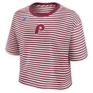Nike Philadelphia Phillies Cooperstown Logo Striped Cropped T-shirt - Red