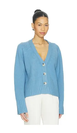 Soft Goat V-neck Cashmere Cardigan - Azure
