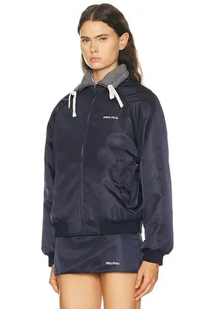Miu Miu Nylon Gazare Pile Reversible Jacket - Bleu