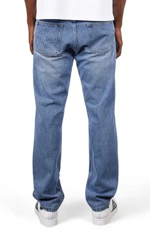 PLEASURES X Zero Skateboards Rotten Straight Leg Jeans - Indigo