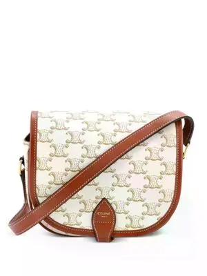 Celine Folco Bag Triomphe Coated Canvas Medium Crossbody Bag - Neutrals