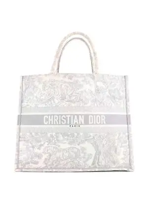 Dior Book Embroidered Canvas Large Tote - Grey