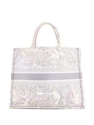 Dior Book Embroidered Canvas Large Tote - Grey