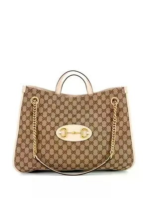 Gucci Horsebit 1955 Chain Gg Canvas Leather Large Tote Bag - Brown