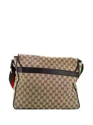 Gucci Web Strap Flap Messenger Gg Canvas Medium Crossbody Bag