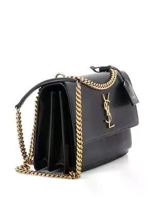 Saint Laurent Sunset Leather Medium Crossbody Bag - Black