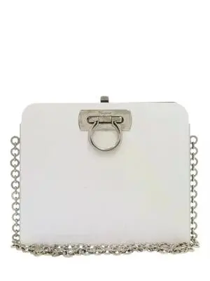 FERRAGAMO Leather Gancini Chain Crossbody Bag - White