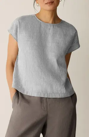 Eileen Fisher Linen Blend Striped Top - Wren