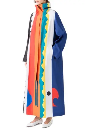 Akris Paravent Print Hooded Taffeta Coat