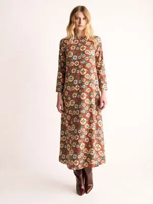 PAULA Floral Printed Silk Dress - Red