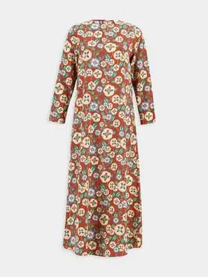 PAULA Floral Printed Silk Dress - Red