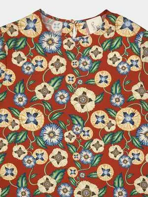 PAULA Floral Printed Silk Dress - Red