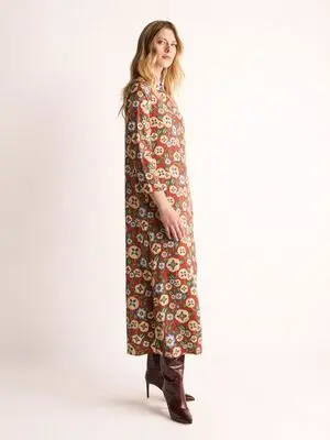 PAULA Floral Printed Silk Dress - Red