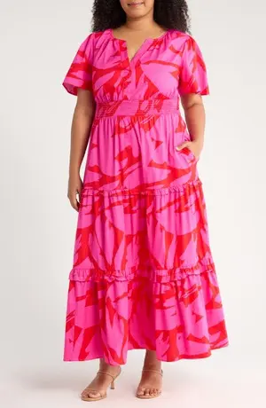 SUGARLIPS Jolene Printed Maxi Dress - Fuchsia/red Multi