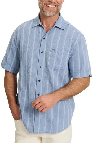 Tommy Bahama Nova Wave Short Sleeve Stretch Seersucker Button-up Shirt - Dockside Blue