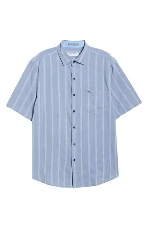Tommy Bahama Nova Wave Short Sleeve Stretch Seersucker Button-up Shirt - Dockside Blue