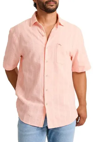 Tommy Bahama Nova Wave Short Sleeve Stretch Seersucker Button-up Shirt Melonie