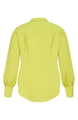 City Chic Tie Hem Button-up Shirt - Chartreuse