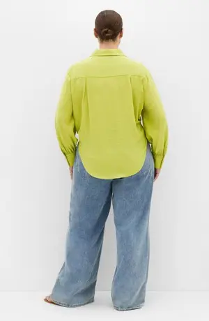 City Chic Tie Hem Button-up Shirt - Chartreuse