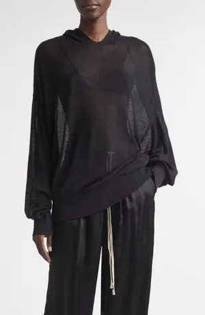 Rick Owens Hun Oversize Rib Cashmere Hoodie - Black