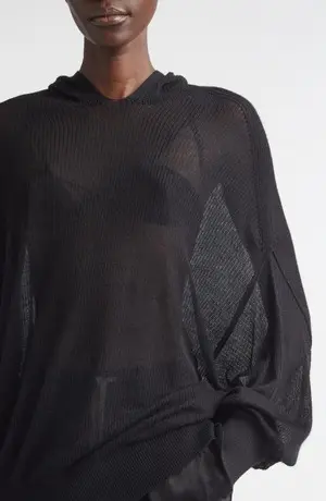 Rick Owens Hun Oversize Rib Cashmere Hoodie - Black