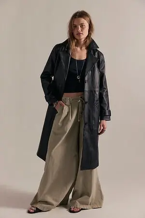 DEADWOOD Terra Leather Trench Coat - Black