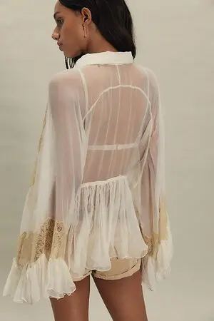 MES DEMOISELLES Deccala Blouse Romantic Ruffled Sheer Top - Ivory
