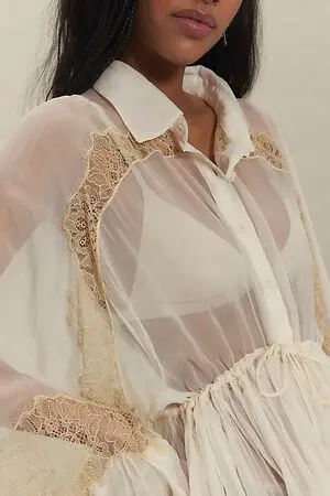 MES DEMOISELLES Deccala Blouse Romantic Ruffled Sheer Top - Ivory