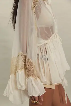MES DEMOISELLES Deccala Blouse Romantic Ruffled Sheer Top - Ivory