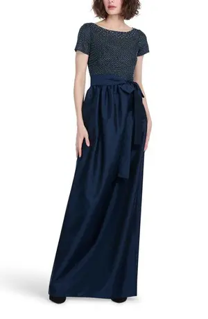 EMILY SHALANT Beaded Taffeta Gown