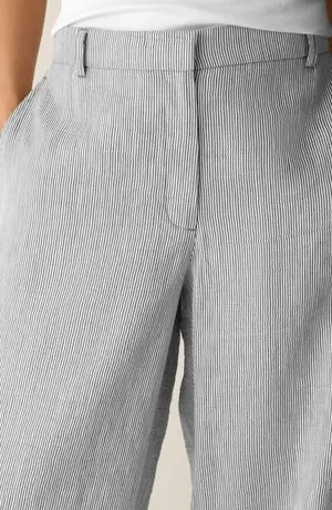 Eileen Fisher High Waist Linen Blend Wide Leg Pants - Wren