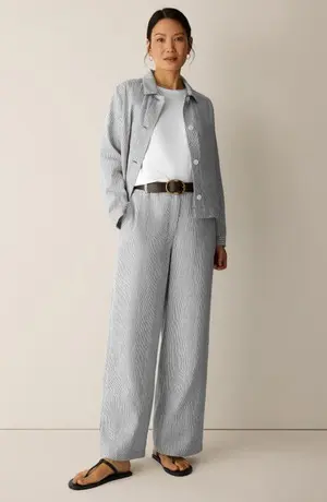 Eileen Fisher High Waist Linen Blend Wide Leg Pants - Wren