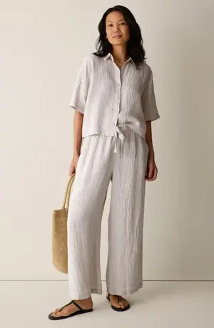 Eileen Fisher Organic Linen Drawstring Wide Leg Pants