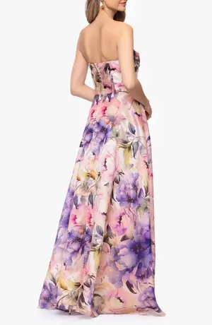 Betsy & Adam Floral Strapless Organza Gown