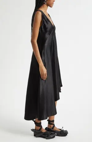 Collina Strada Tulip Asymmetric Lace Trim Satin Dress