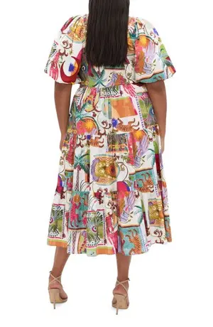 City Chic Simona Print Fit & Flare Midi Dress