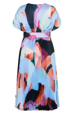 City Chic Abstract Print Pleated Midi Dress - Aspect