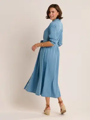 BRAKEBURN Viviana Embroidered Maxi Shirt Dress