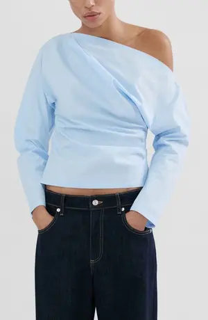 Mango Asymmetric Long Sleeve Woven Shirt Blue