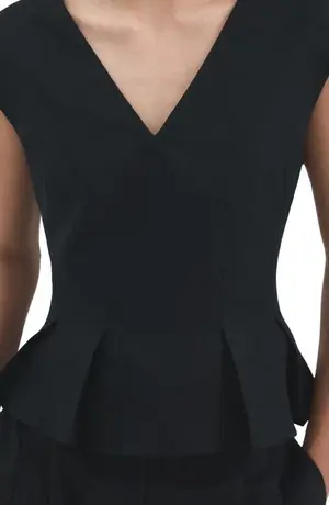 Mango Pleated Peplum Linen-blend Top - Navy