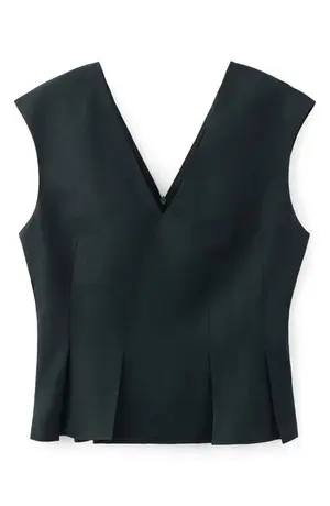 Mango Pleated Peplum Linen-blend Top - Navy