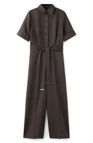 Mango Lyocell Blend Button-up Jumpsuit - Brown