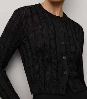 Ralph Lauren Silk Cable-knit Cropped Cardigan - Black