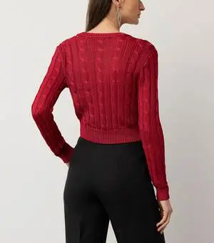 Ralph Lauren Silk Cable-knit Cropped Cardigan - Red