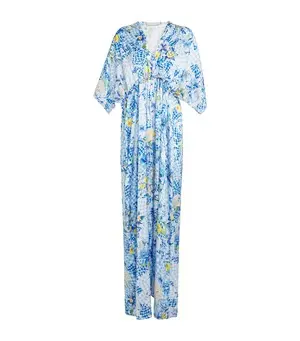 MARY KATRANTZOU Satin Fleur De Vichy Taormina Kaftan Dress - Blue